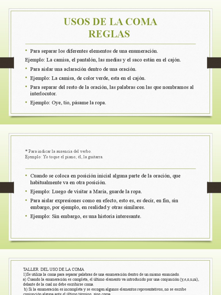 Reglas y ejemplos del uso de la coma en enumeraciones, incisos, enlaces ...
