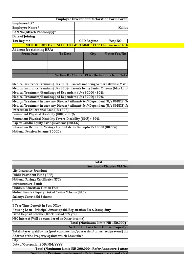 Employee Investment Declaration FY 2022-23 | PDF