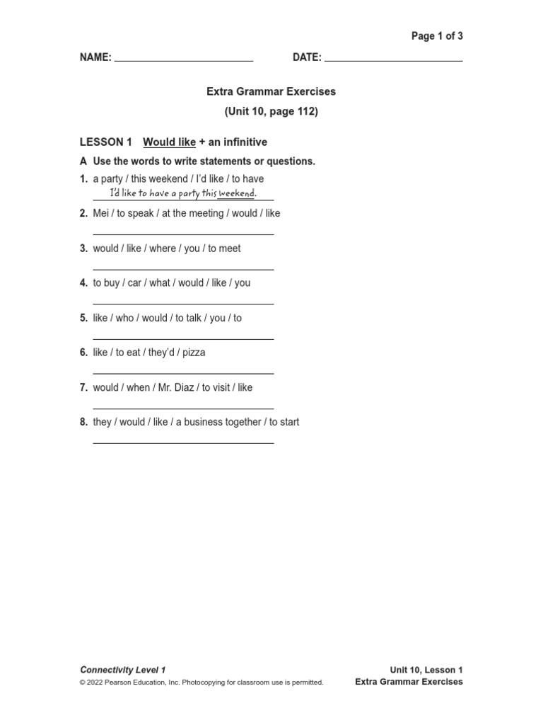 CTY1 Extra Grammar Exercises Unit 10 | PDF | Language Arts & Discipline