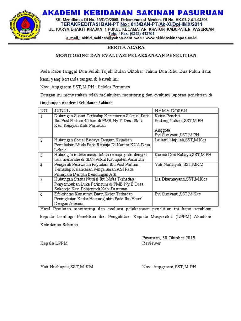 Berita Acara Monev PKM 2021 2020 2019 | PDF | Pengembangan Diri