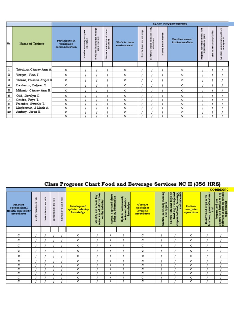 11 Progress Chart FBS NC II | PDF | Business
