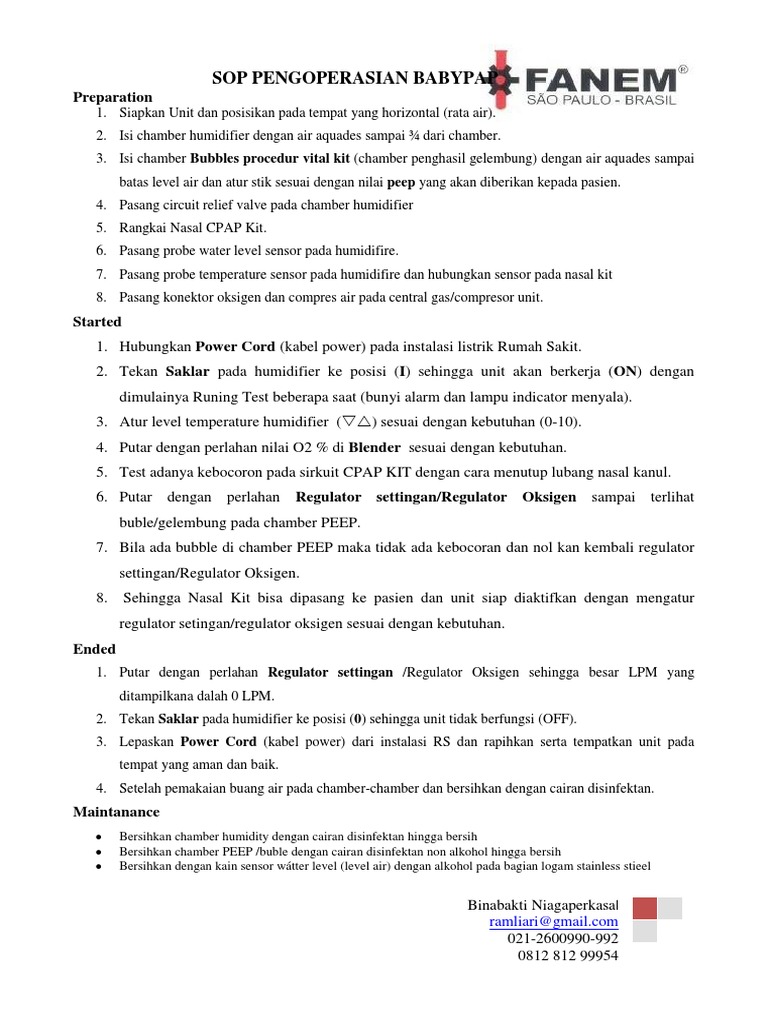 Sop Pengoperasian Baby Pap Fanem | PDF