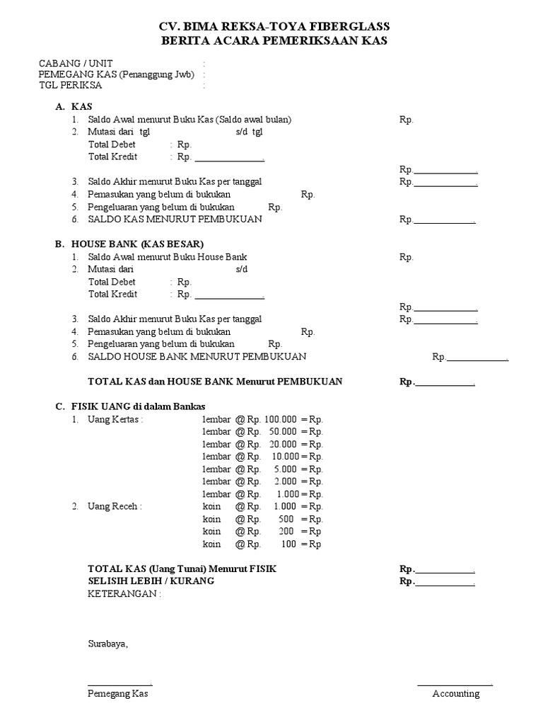 Pemeriksaan Kas CV. Bima Reksa | PDF