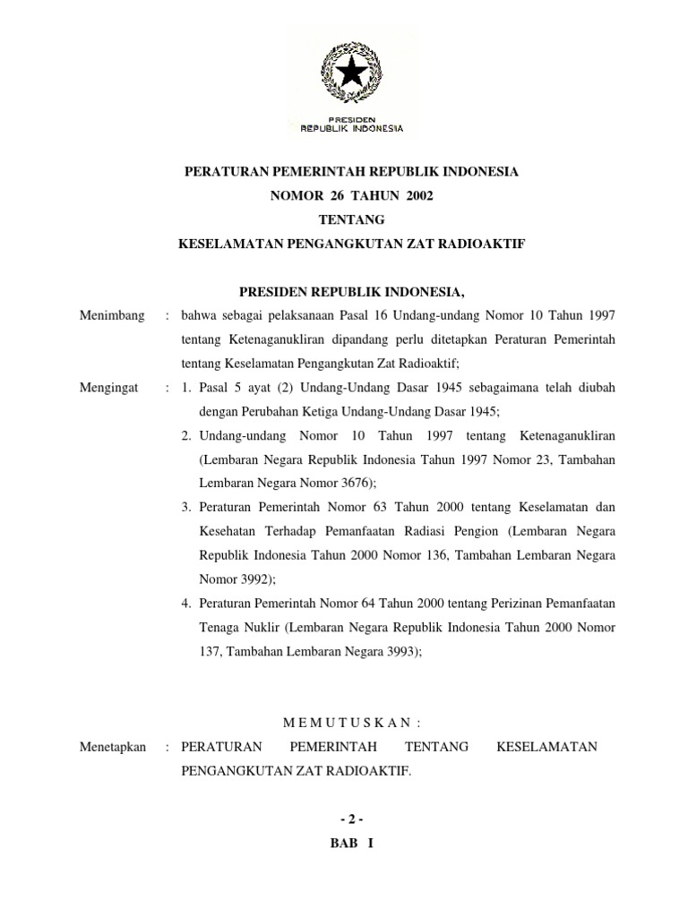 Pp26-2002 Keselamatan Pengangkutan Zat Radioaktif | PDF