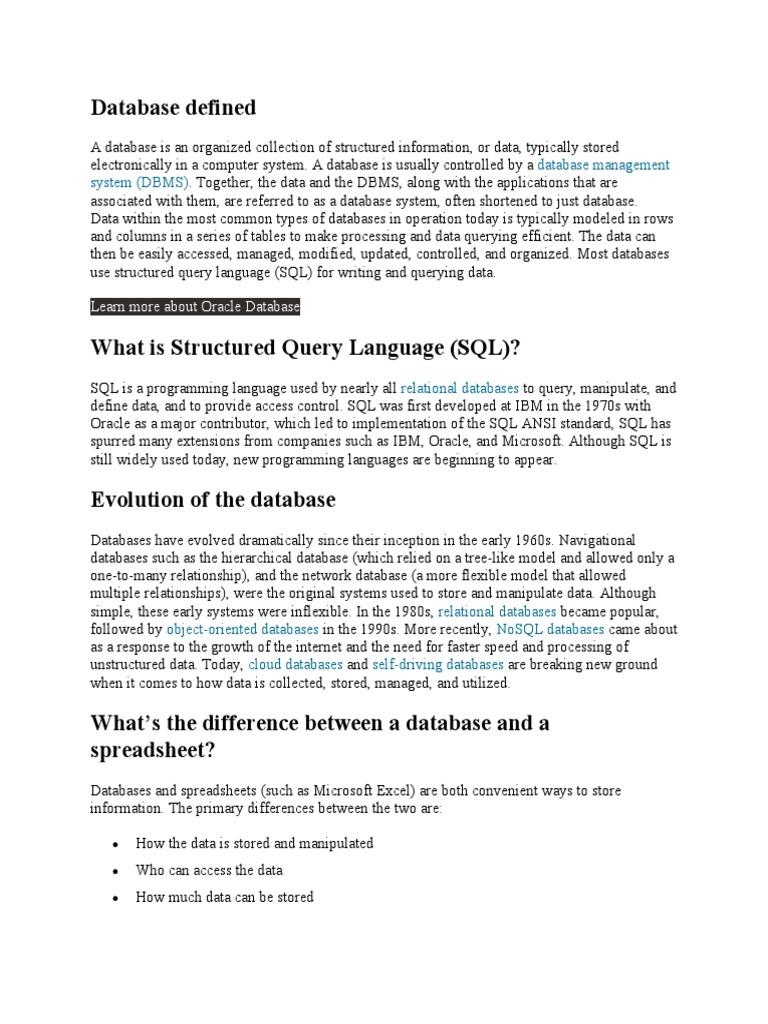 Database Defined Pdf Databases Sql
