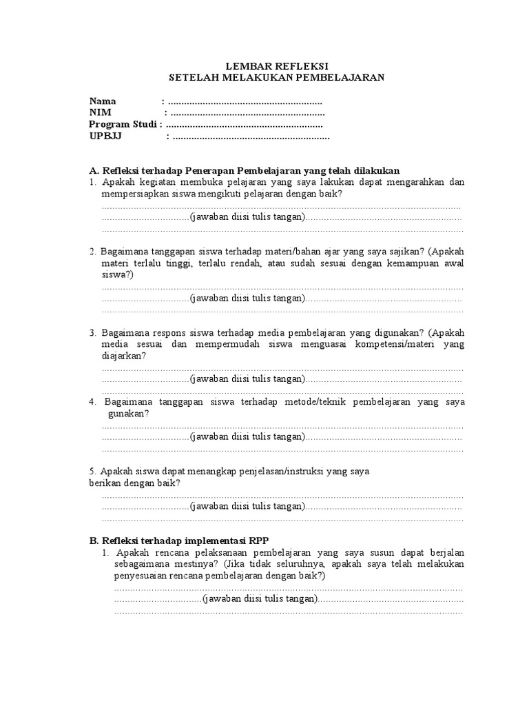 Lembar Refleksi Guru | PDF | Karier & Perkembangan