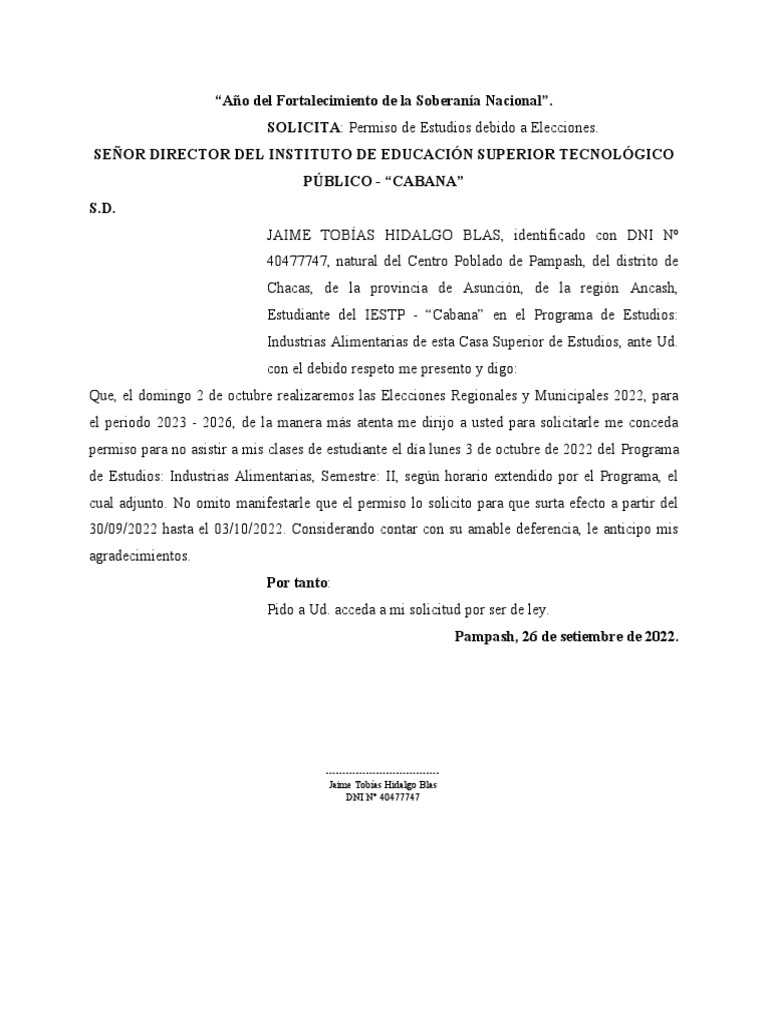 Solicitud de Permiso 26-09-2022 JTHB | PDF