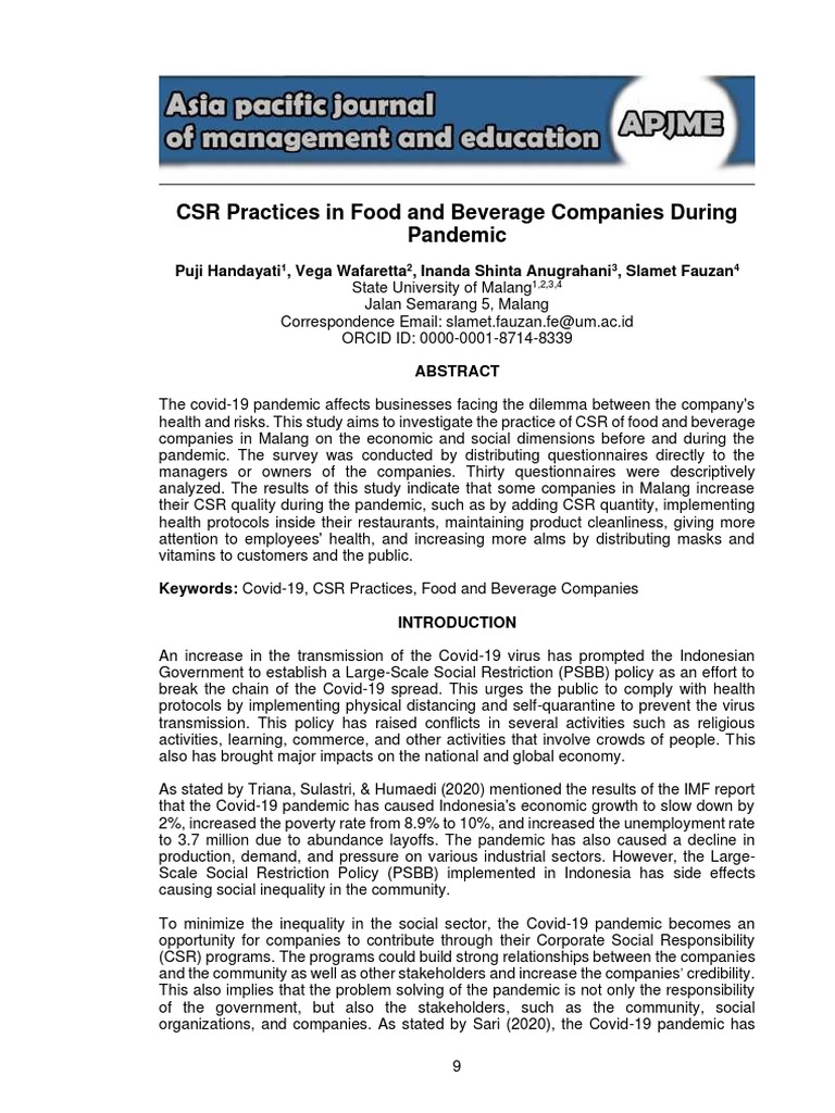 CSR in Food & Beverage During Pandemic | PDF | Corporate Social ...