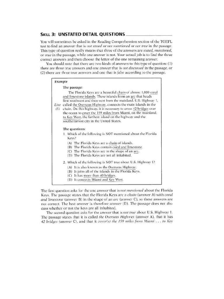 Unstated Detail Questions | PDF