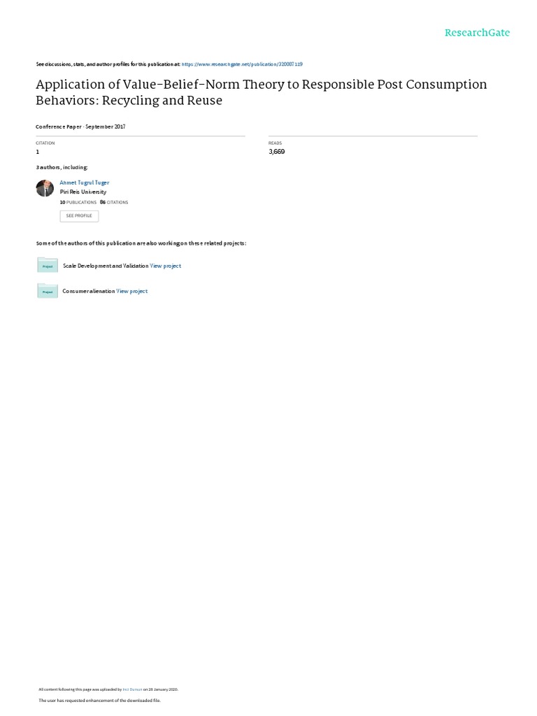 Application of Value-Belief-Norm Theory To Responsible Post Consumption Behaviors Recycling and ...