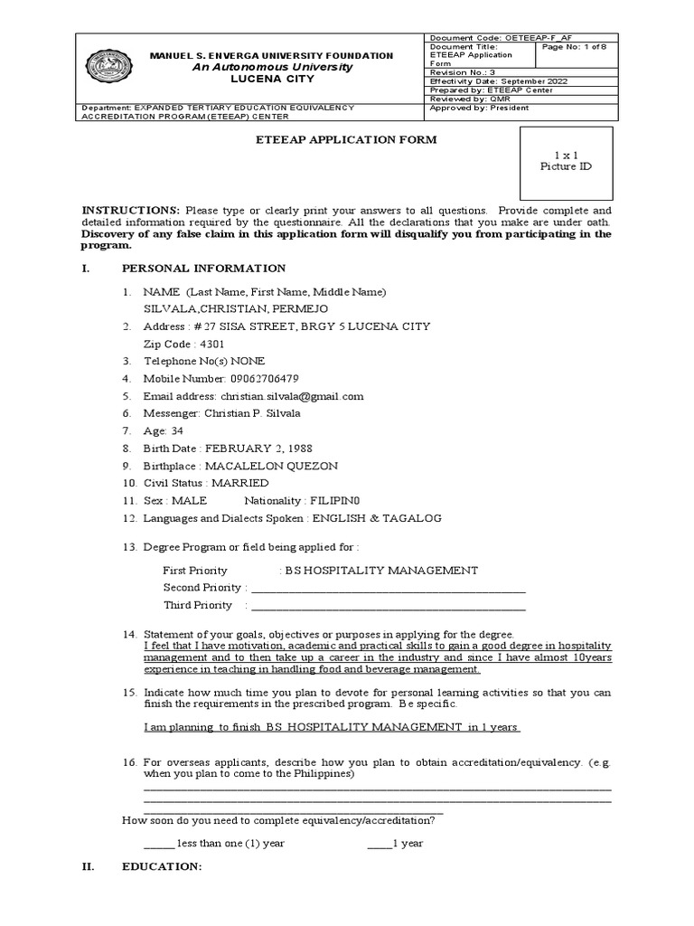 ETEEAP Application | Download Free PDF | Academic Degree | Educational Assessment