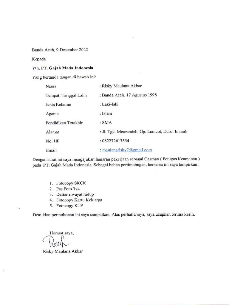 Scan Lamaran Kerja | PDF