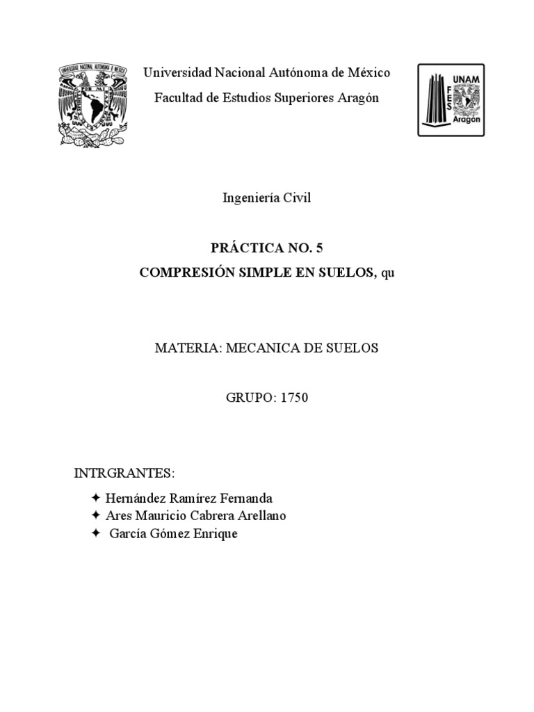 Resistencia a la compresión simple de un suelo cohesivo mediante ensayo ...