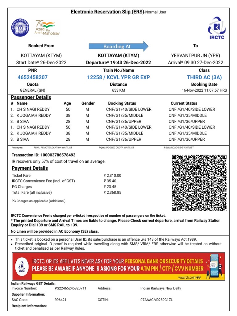 ERS Title for Electronic Reservation Slip | PDF | Identity Document ...