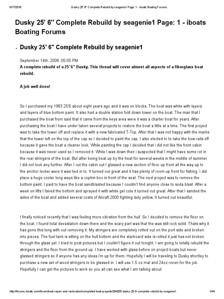 Boat Rebuild: Dusky 25'6" Project | PDF | Hull (Watercraft) | Deck (Ship)