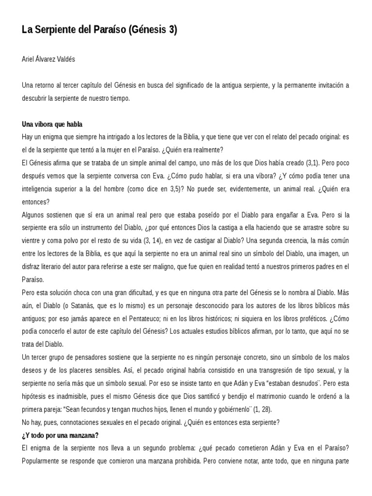 Ariel Álvarez Valdés - La Serpiente Del Paraíso (Génesis 3) | PDF ...