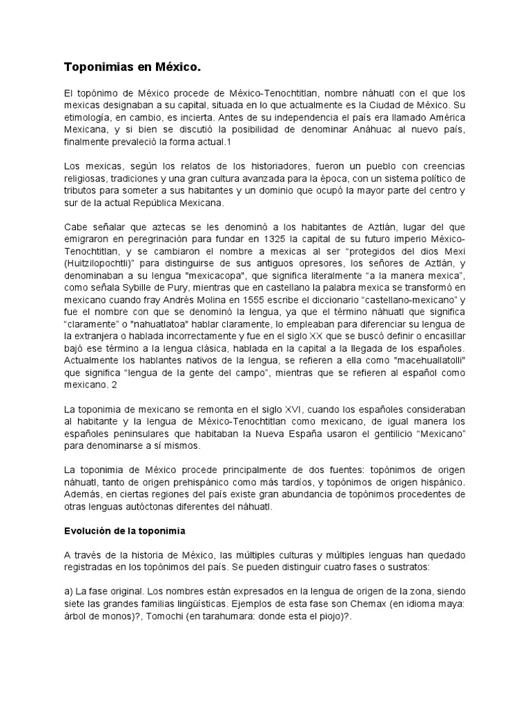 Toponimia de México: Orígenes y Significados | PDF | Náhuatl | México