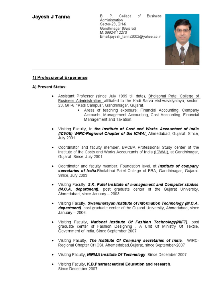 Jayesh Tanna: Academic Profile & Experience | PDF | Gujarat | Master Of ...