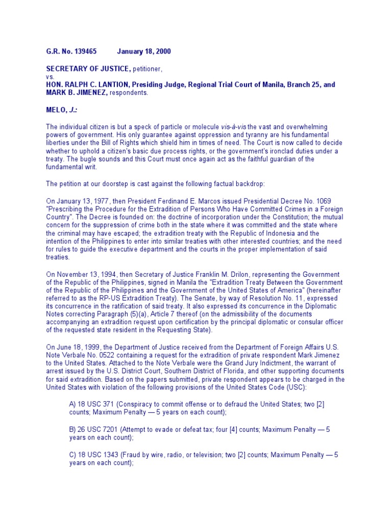 Secretary of Justice vs. Lantion | PDF | Extradition | Legal Procedure