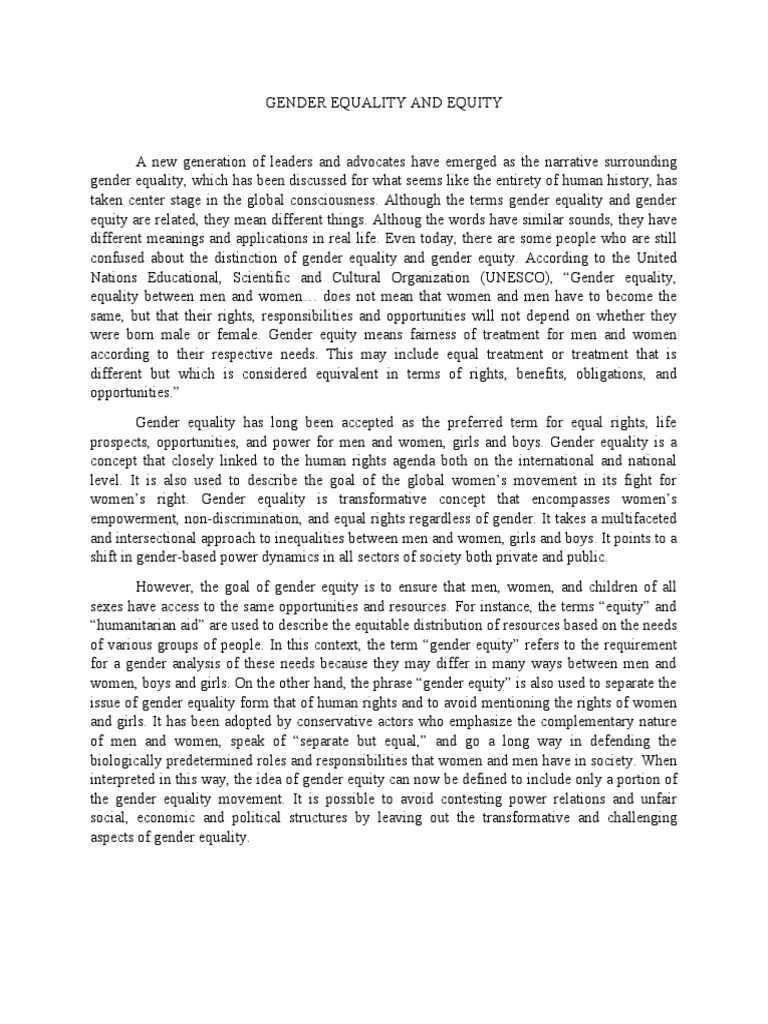 Gender Equality vs. Gender Equity | PDF | Gender Studies | Gender Equality