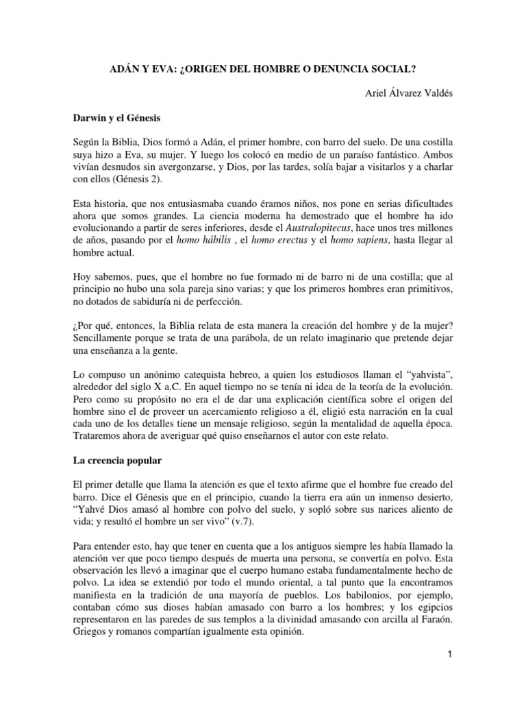 Ariel Álvarez Valdés (1997) - Adán y Eva. Origen Del Hombre o Denuncia Social. CIAS 46.460, Pp ...