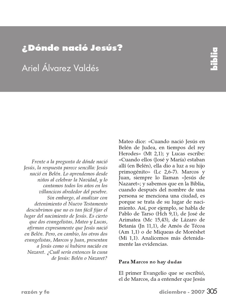Ariel Álvarez Valdés (2007) - ¿Dónde Nació Jesús - Razón y Fe 256.1310 ...
