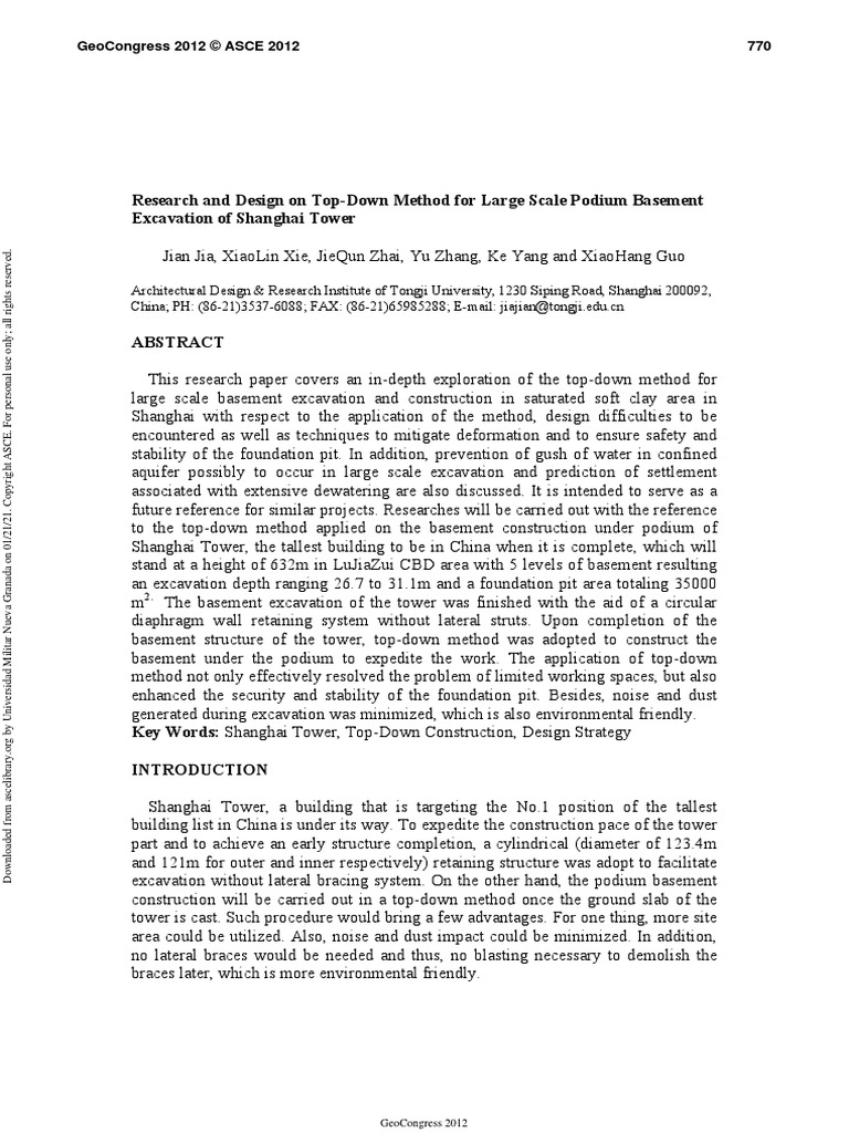 Research and Design On Top-Down Method For Large Scale Podium Basement ...