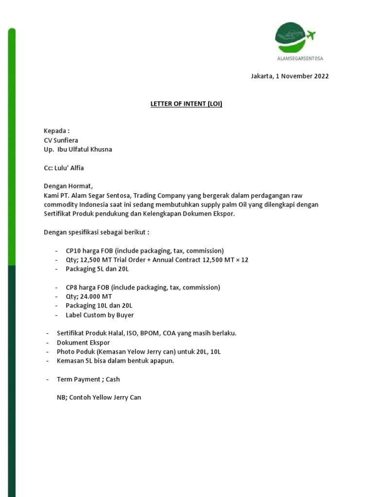 LOI CV Sunfiera-Palm Oil CP10 N CP8 | PDF
