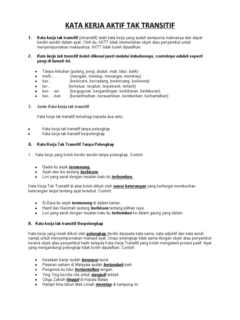 Jenis Kata Kerja Tak Transitif | PDF | Seni & Disiplin Bahasa