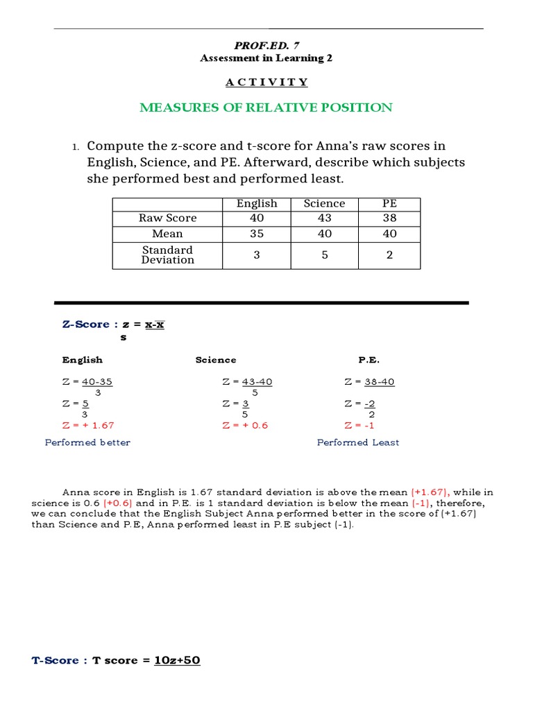 Activity 6 Measures of Relative Position | PDF | Standard Score