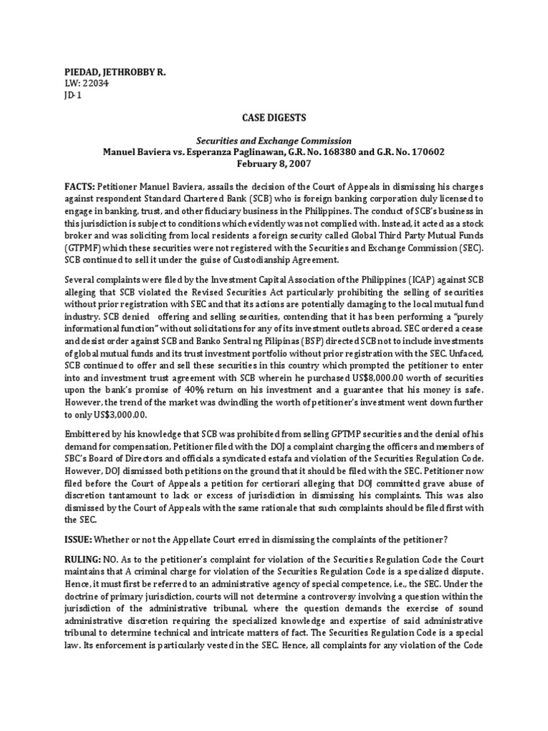 Case Digests Assignment | PDF | Jurisdiction | Complaint