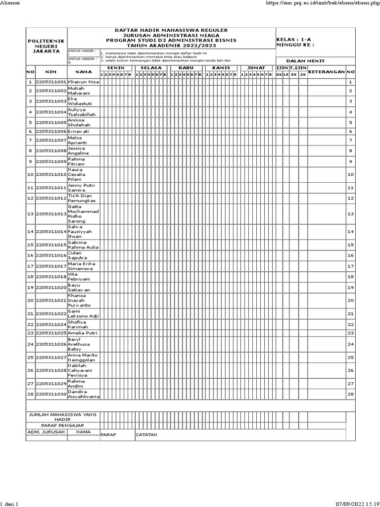 Pembagian Kelas Semester 1 Tahun Ajaran 2022-2023 | PDF