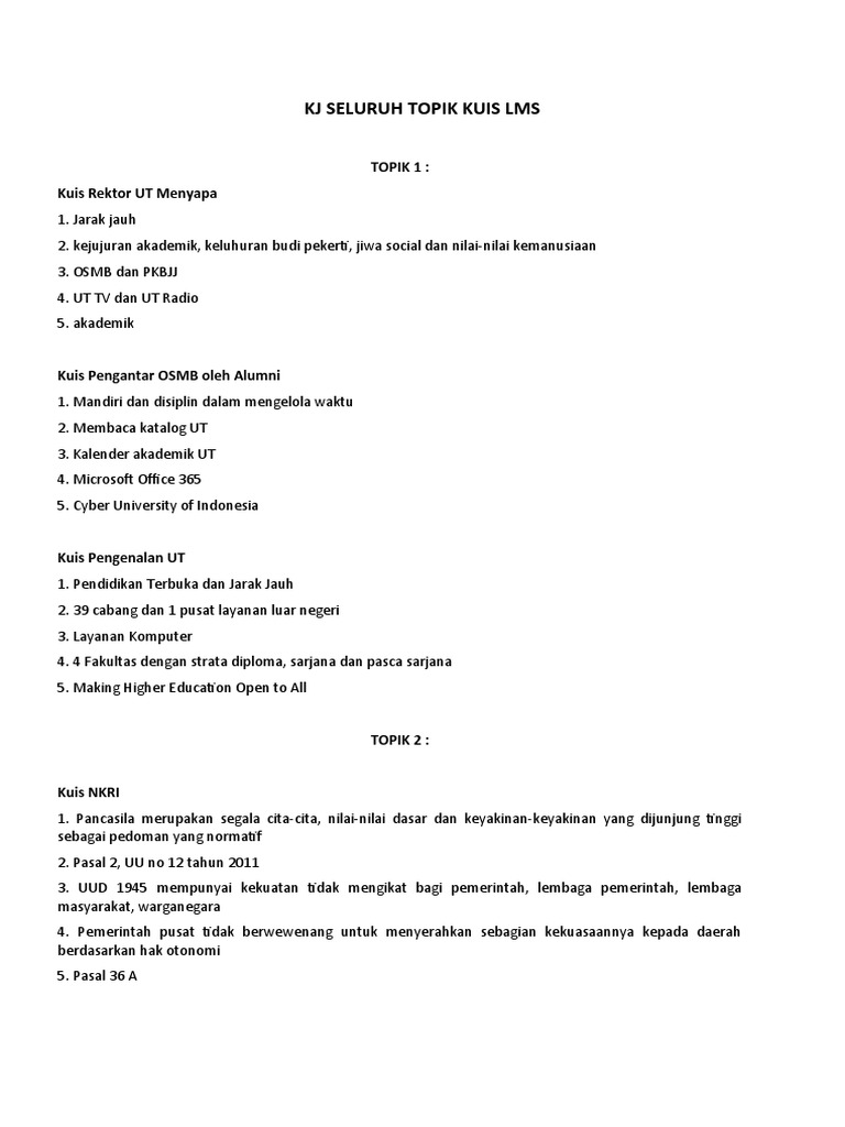 KJ Seluruh Topik Kuis Lms | PDF