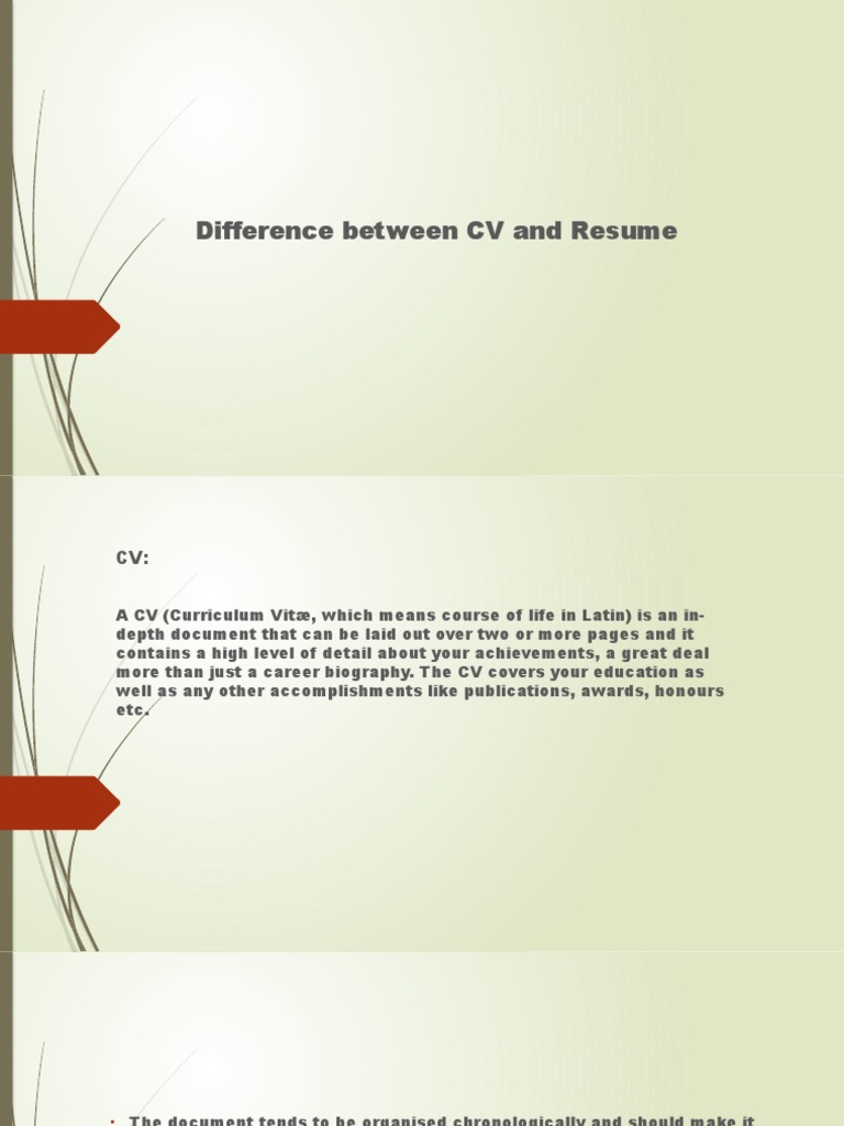 Difference Between Resume and CV | PDF