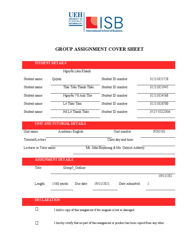 Group Assignment Cover Sheet: Student Details | PDF | Vietnam