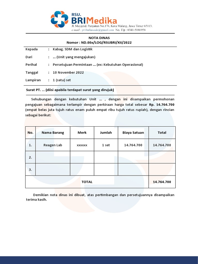 Contoh Format Nota Dinas Permintaan | PDF
