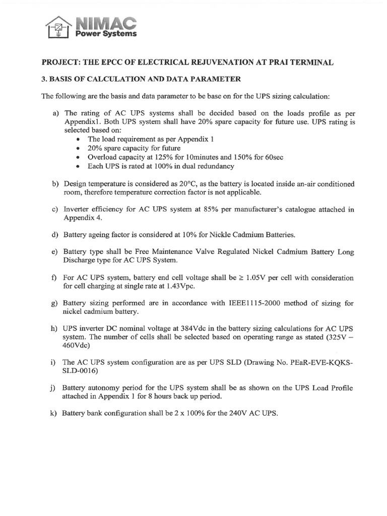 Attach1 AC UPS & Battery Sizing Calculation | PDF