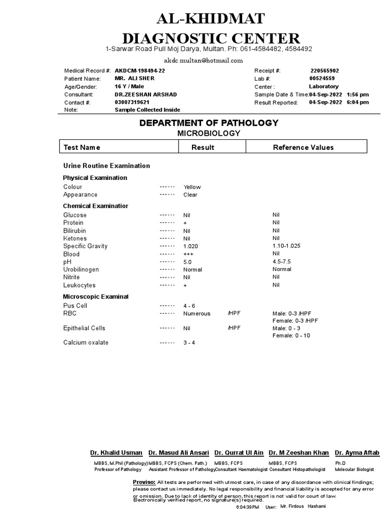 Department of Pathology: Result Reference Values Test Name | PDF ...