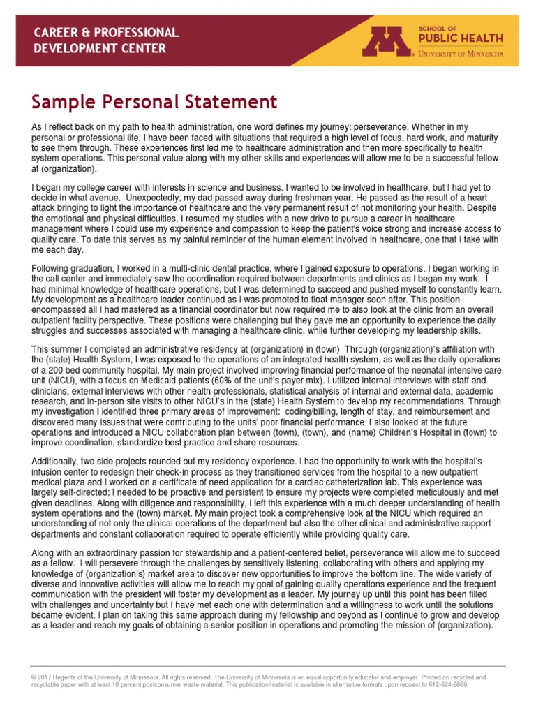 Sample Personal Statement | PDF | Health Care | Hospital