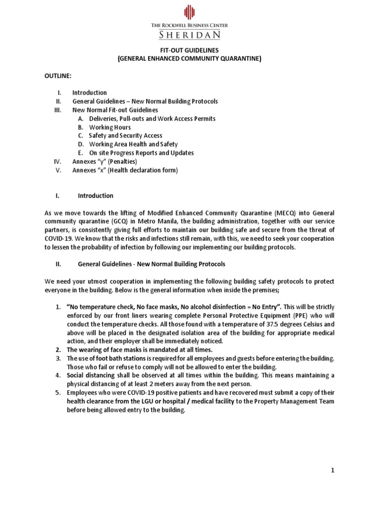 New Normal Fit-Out Guidelines | PDF | Quarantine | Elevator