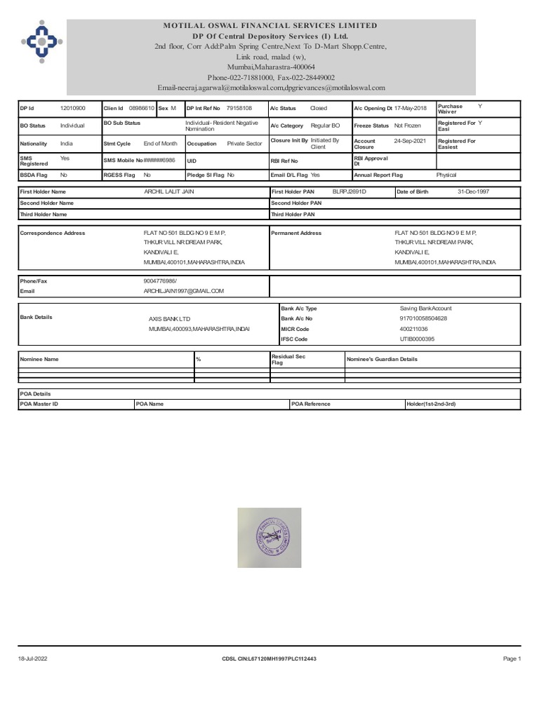 Motilal Oswal Account Closure Details | PDF | Financial Services | Service Industries