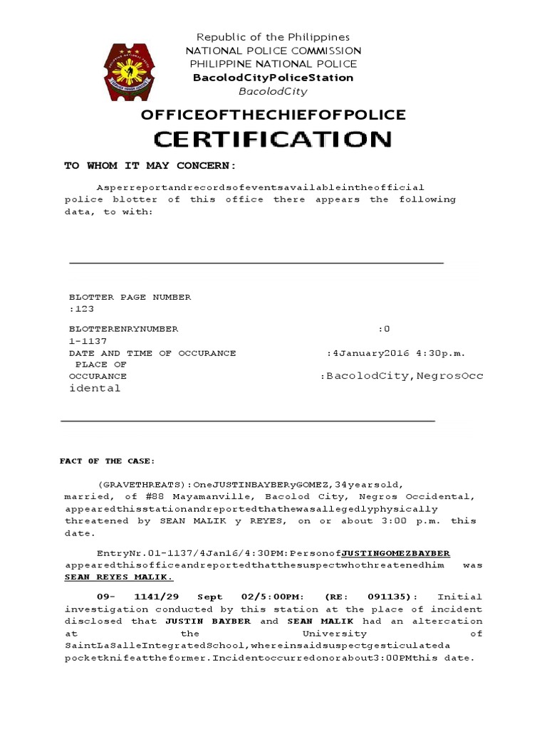 Blotter Report Sample | PDF | Social Science