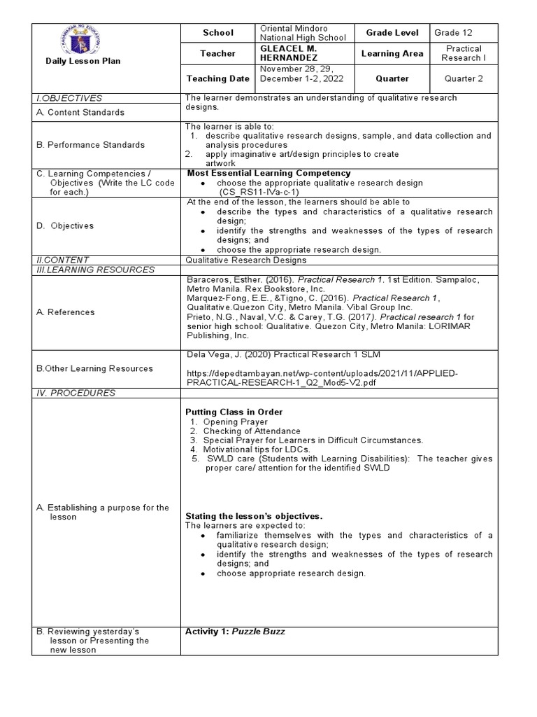 Annotated DLP Practical Research Cot March 2022 | PDF | Qualitative ...