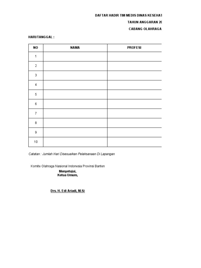 Daftar Hadir Tim Medis PKM Rsud Kota Dan Pmi | PDF