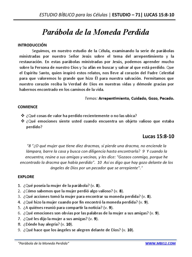 Estudio 71 La Moneda Perdida Lucas 15 8 - 10 | PDF | Creencia religiosa y doctrina