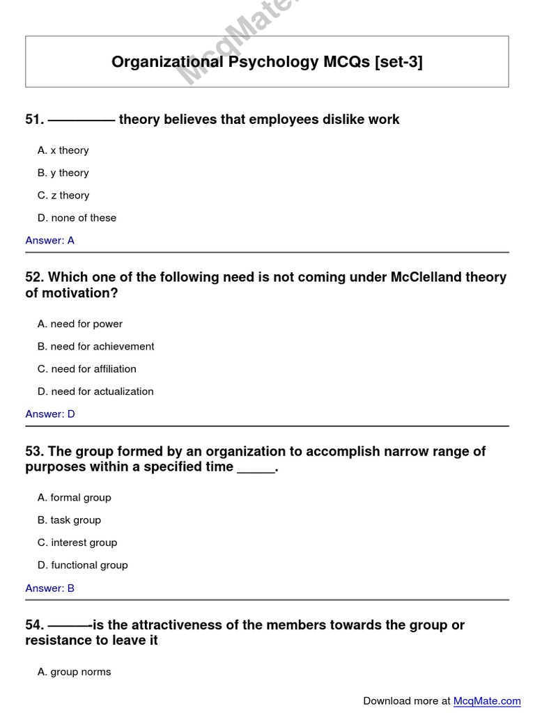 Organizational Psychology Quiz | PDF | Leadership | Industrial And ...