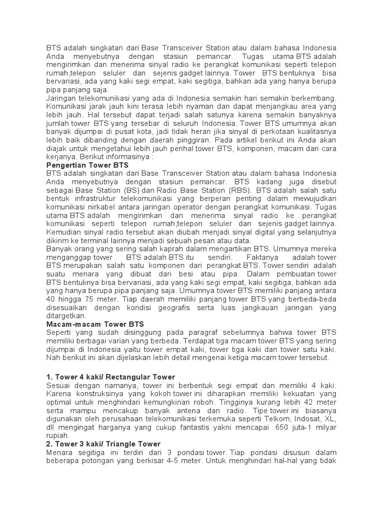 Pengertian Tower BTS | PDF