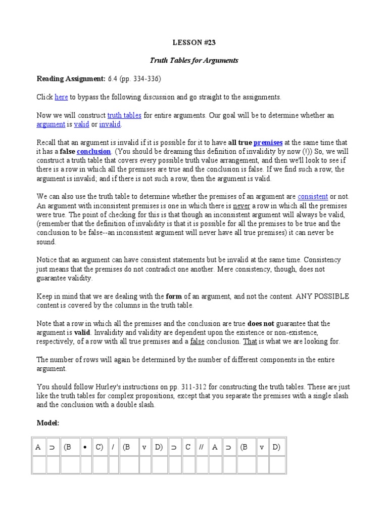 Truth Tables For Arguments Pdf Argument Truth
