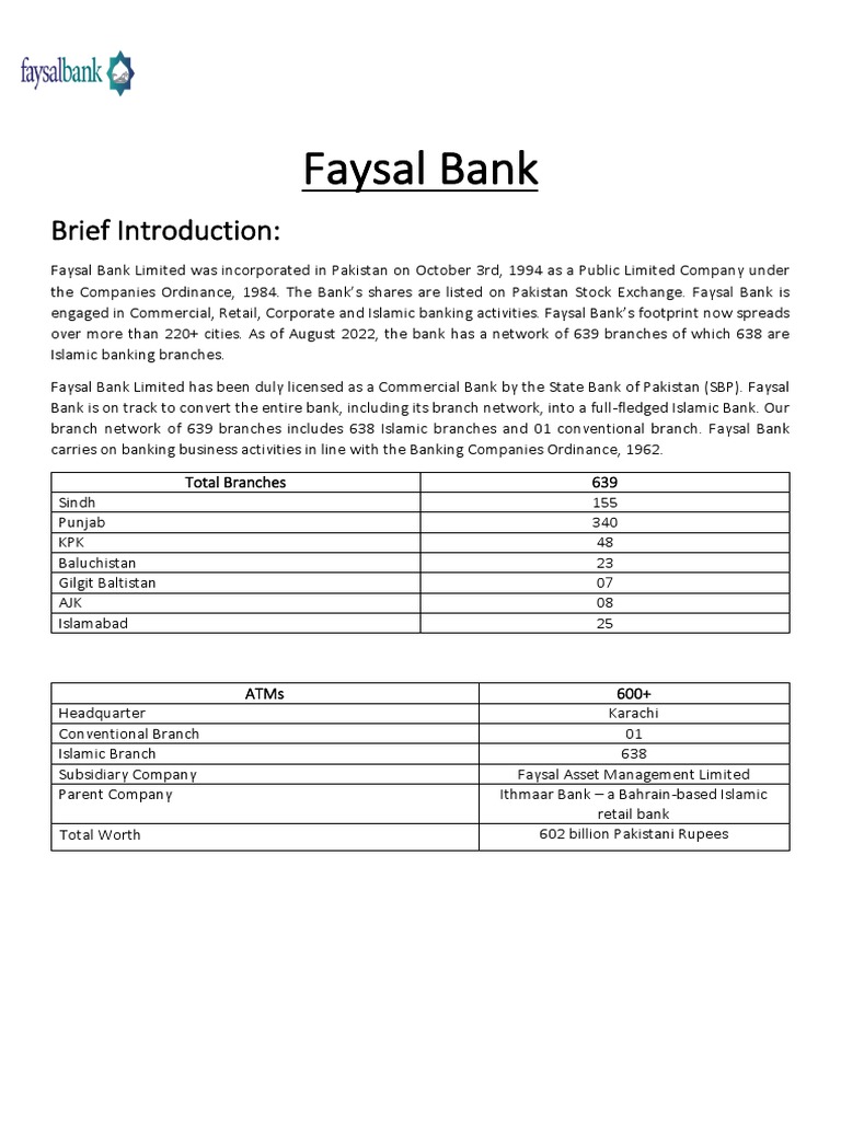Faysal Bank Introduction | PDF | Banks | Islamic Banking And Finance