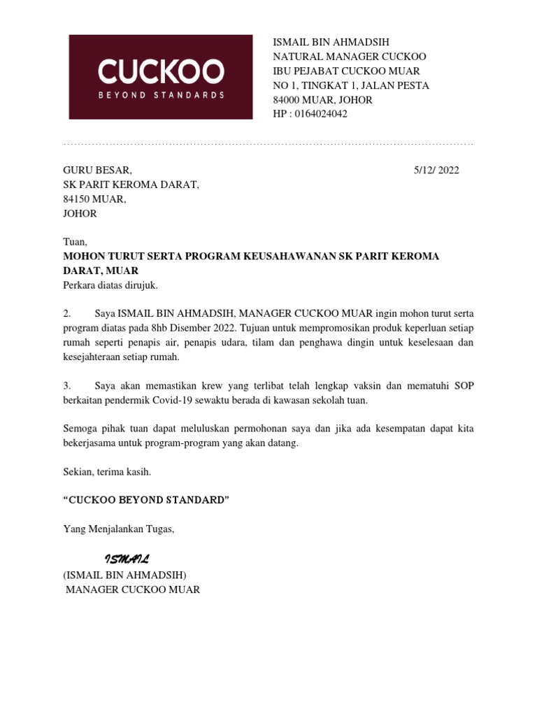 Cuckoo Parit Keroma Darat | PDF | Bisnis